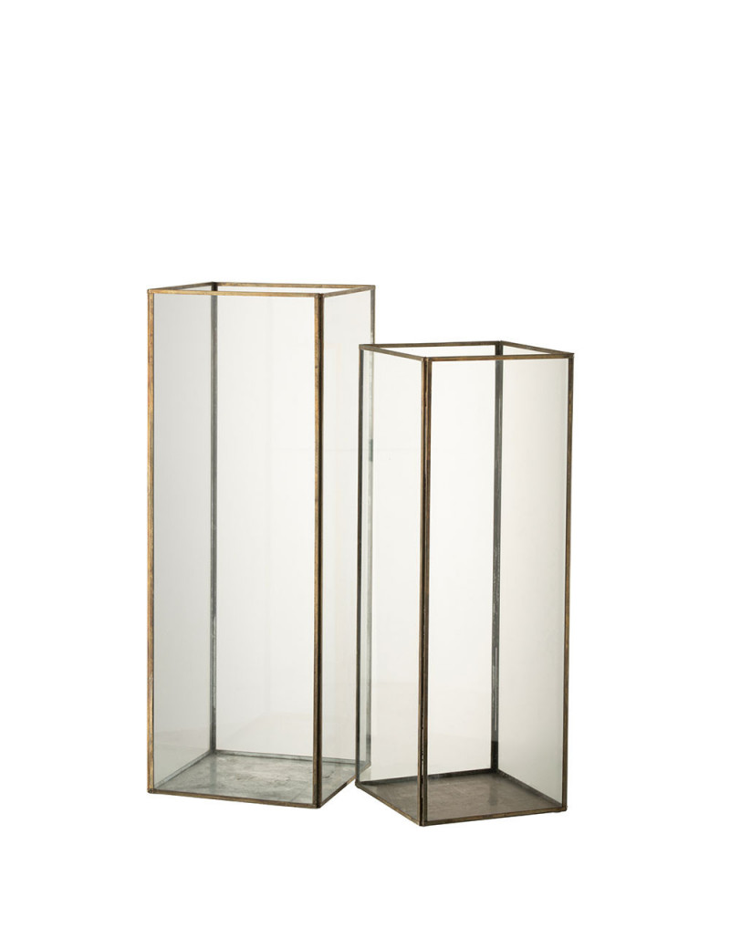 Photophore Rectangle Verre / Metal Bronze Set de 2 J-line | Plante-ta ...