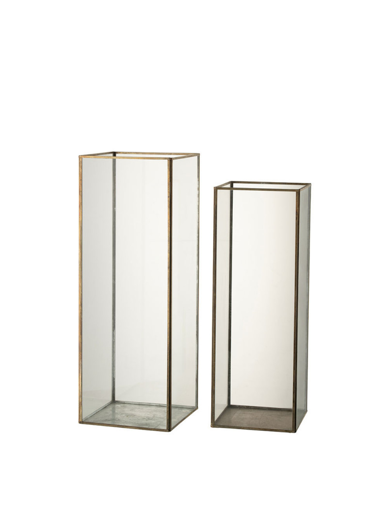 Photophore Rectangle Verre / Metal Bronze Set de 2 J-line | Plante-ta ...