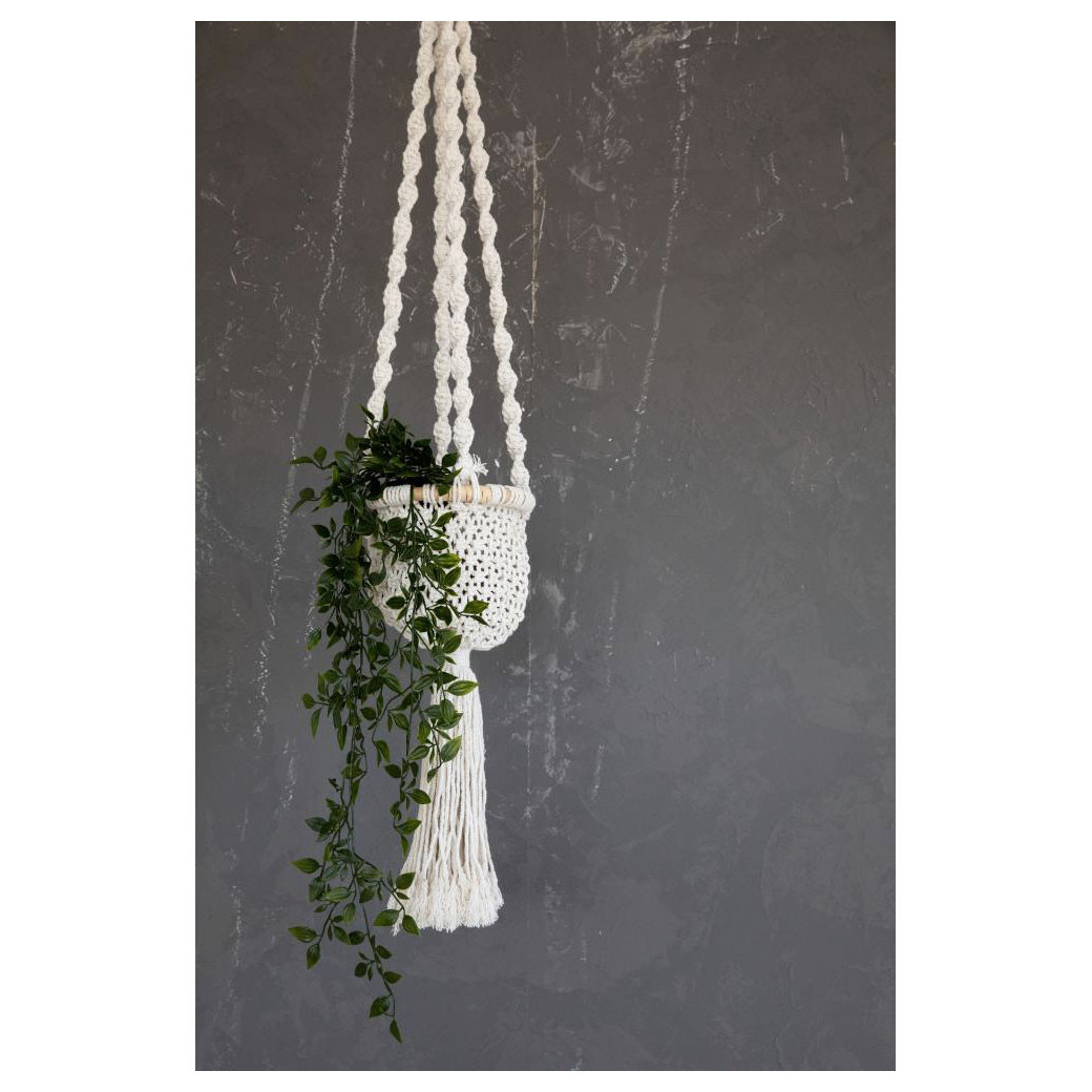 Cache-pot suspendu Tressé Macramé - Blanc Naturel - 25cm