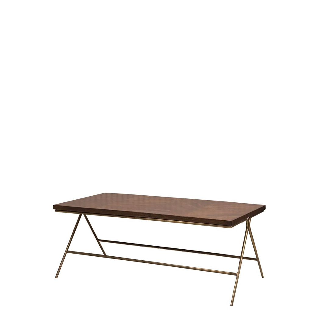 Table basse style parquet pieds fins patine laiton Chehoma 30085