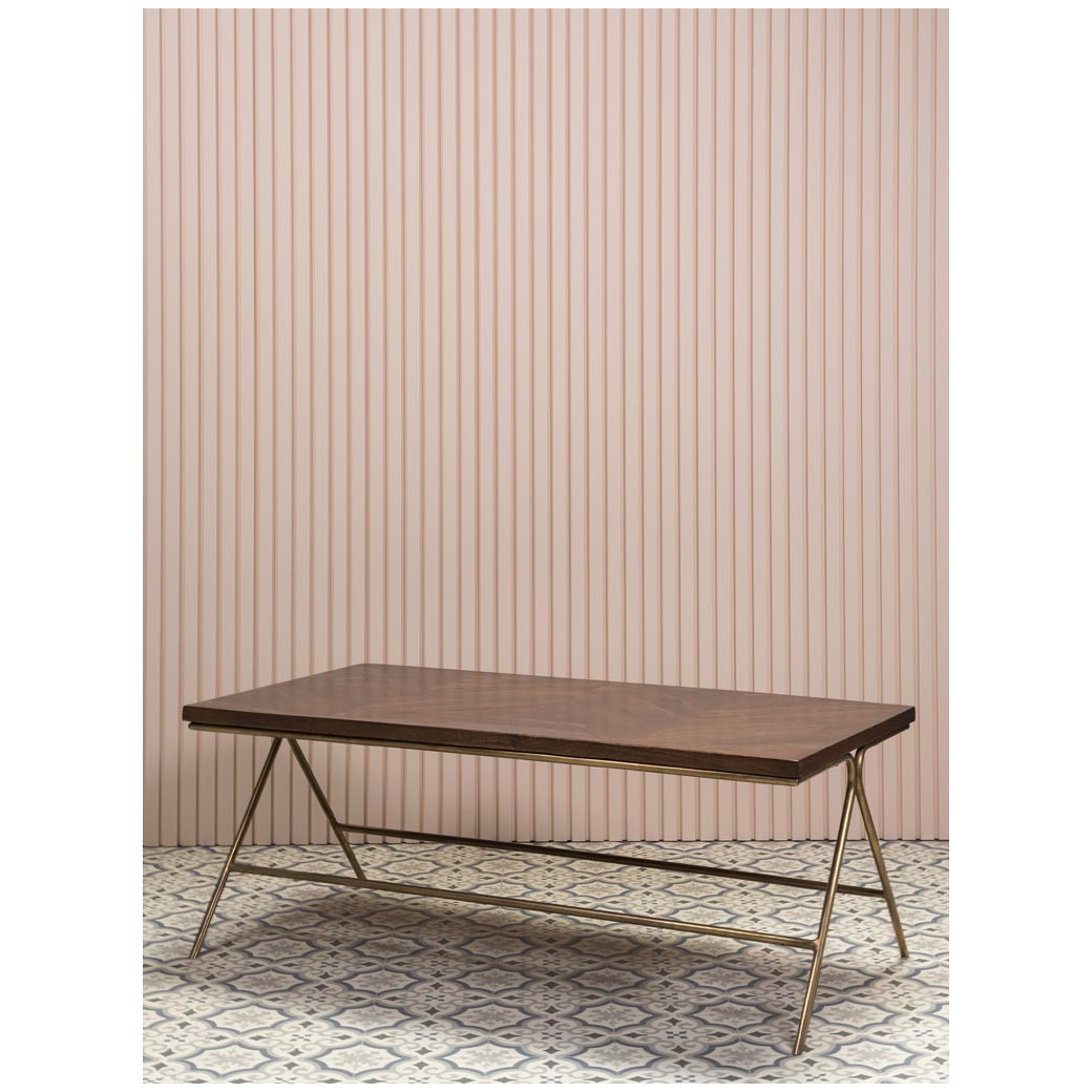 Table basse style parquet pieds fins patine laiton Chehoma 30085