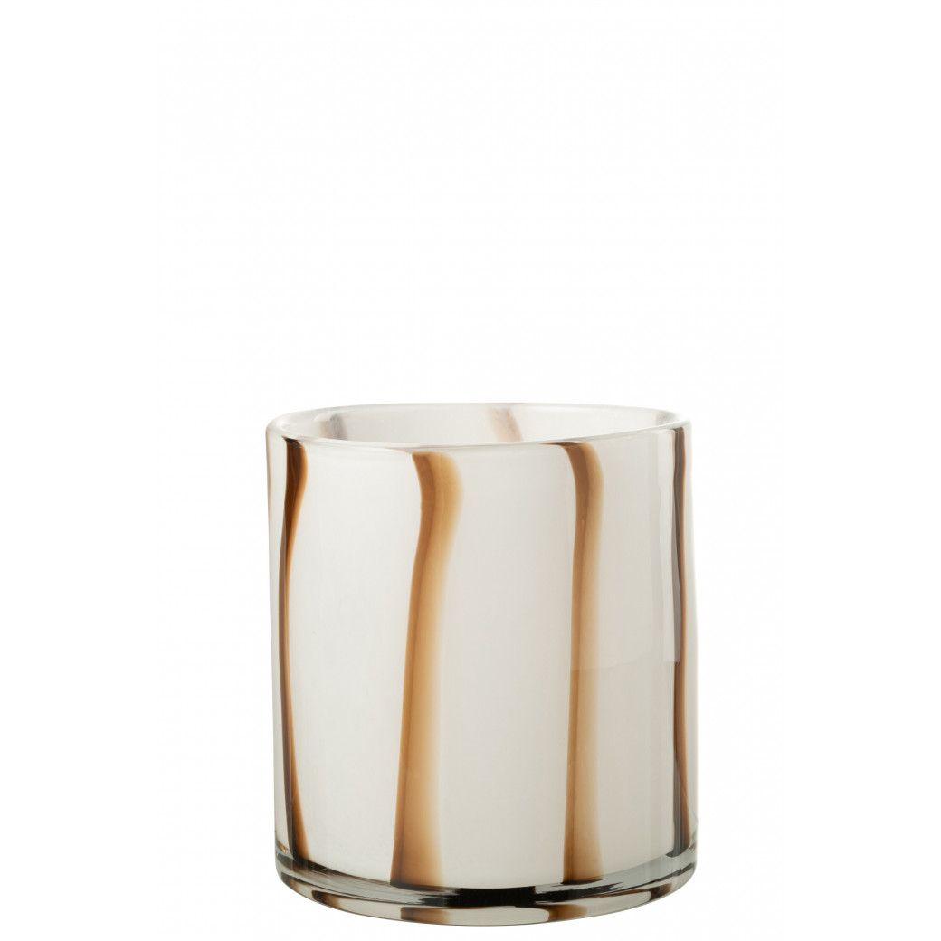 Photophore Lignes Safari Verre Blanc/Marron Moyen J-line 30266