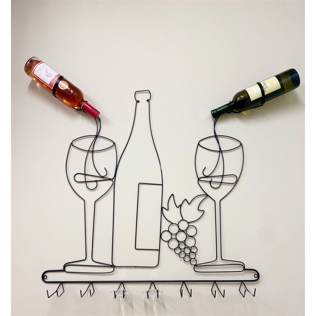 Support mural pour bouteille de vin et verre en fil noir S-KG0905 ...