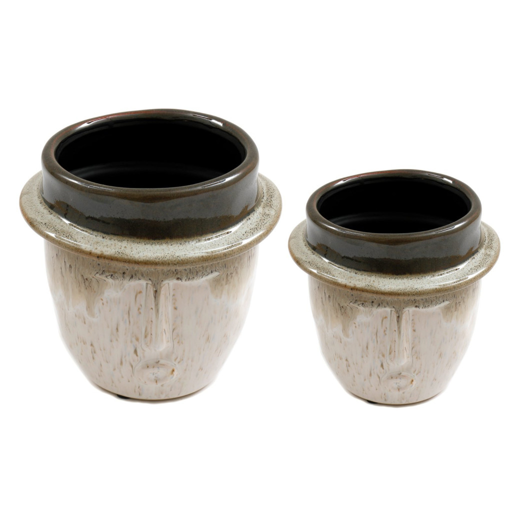 Cache-pot x2 visage S-OR6198 Plante-ta-deco.com