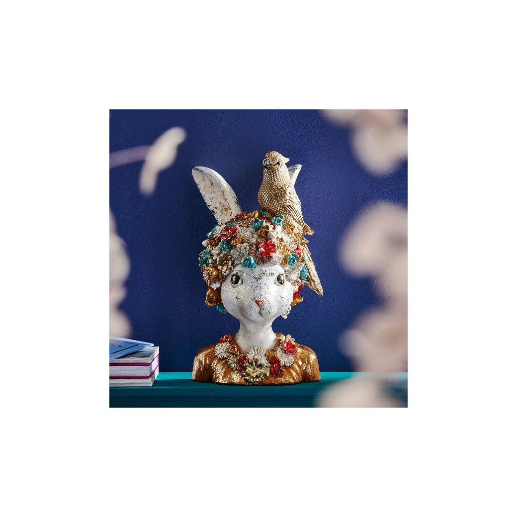 Buste de lapin Wanda avec oiseau multicolore Baroque Pâques Werner Voss ...