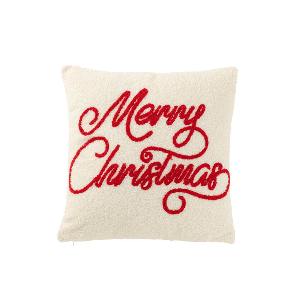 Coussin Merry Christmas Bouclé Blanc / Rouge J-Line 47182