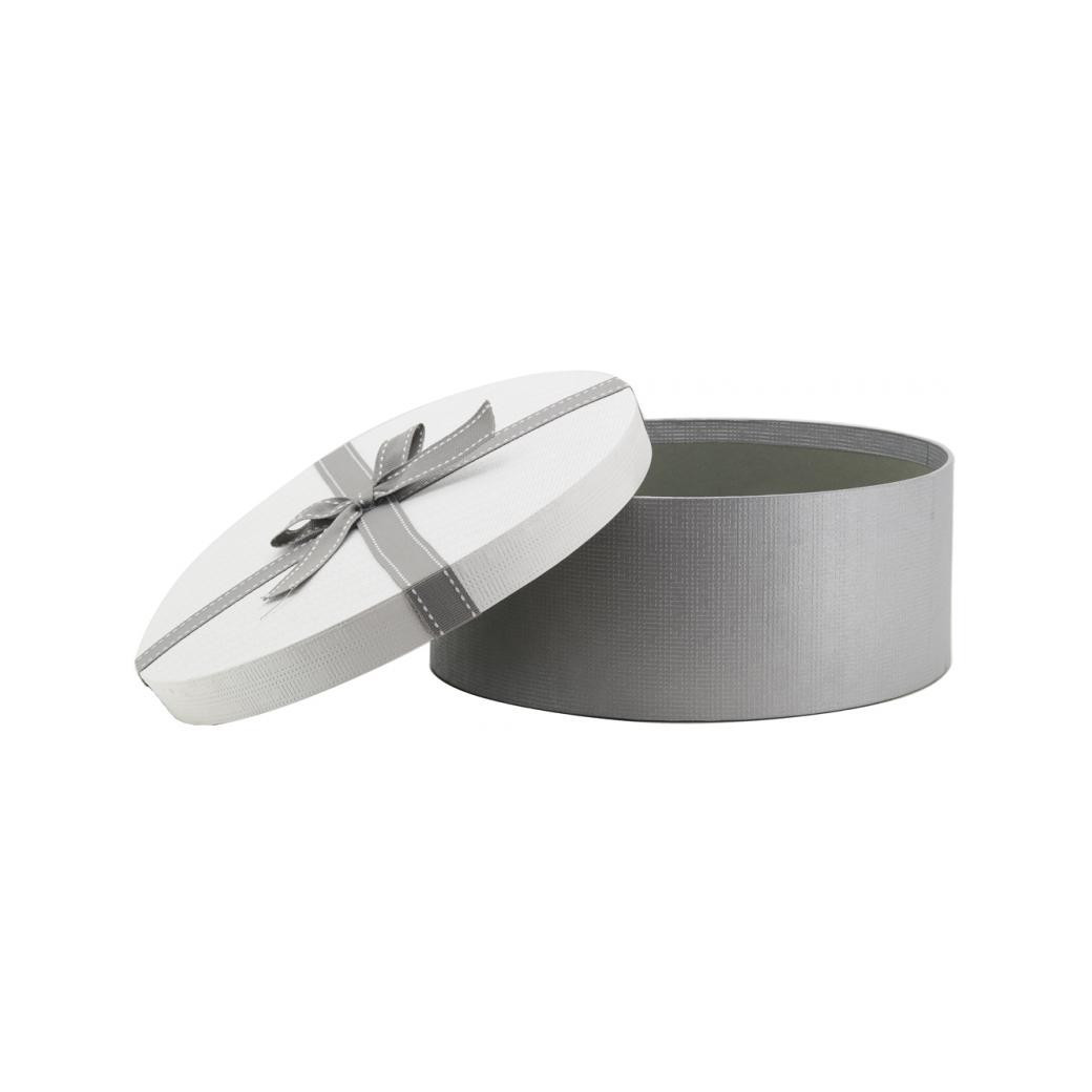 Boite en carton grise et ronde avec noeud Aubry Gaspard VBT3381