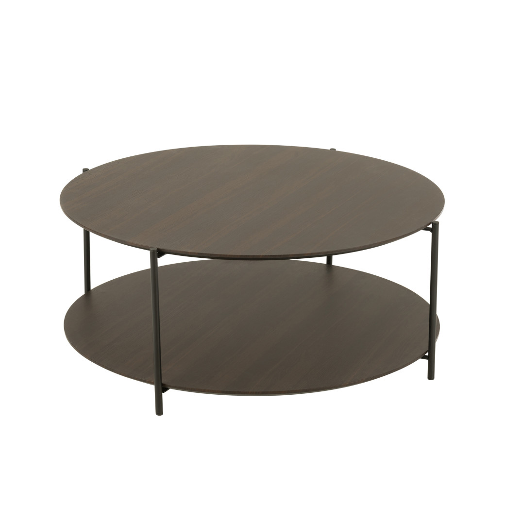 Table De Salon Rond Bois / Metal Marron Fonce Petit J-Line 51068