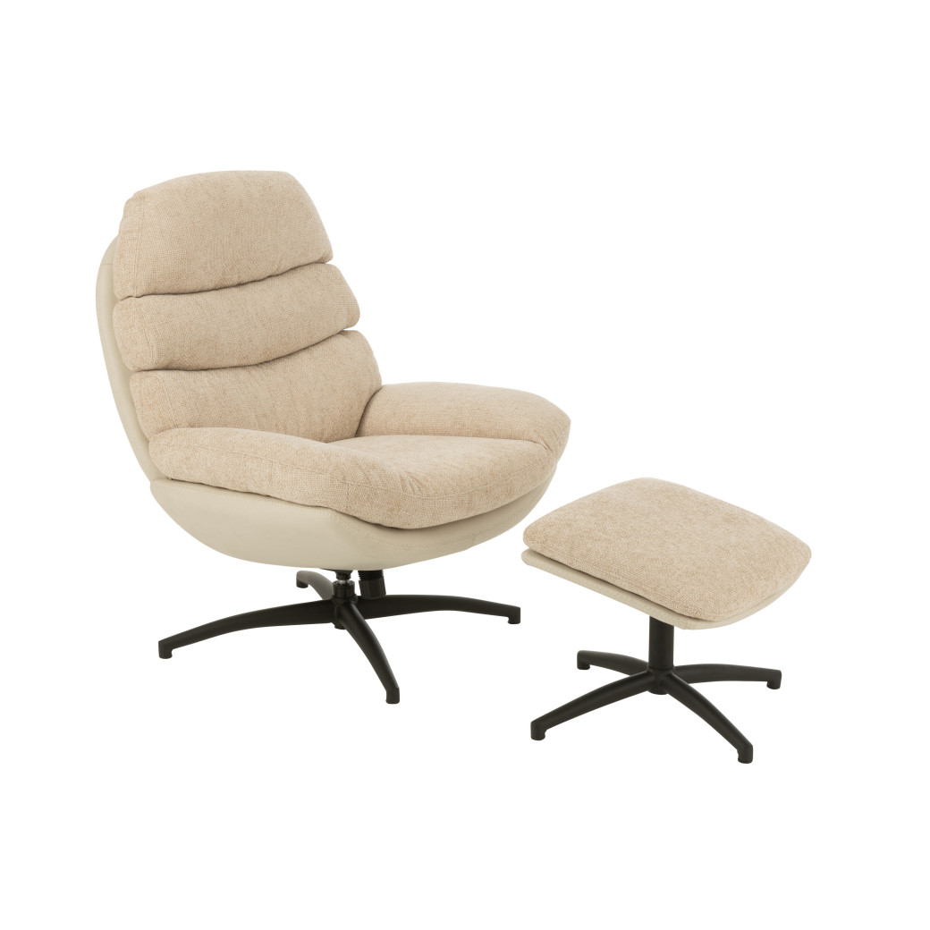 Fauteuil Relax + Repose Pied Metal / Multiplex Gris / Noir J-Line 50790