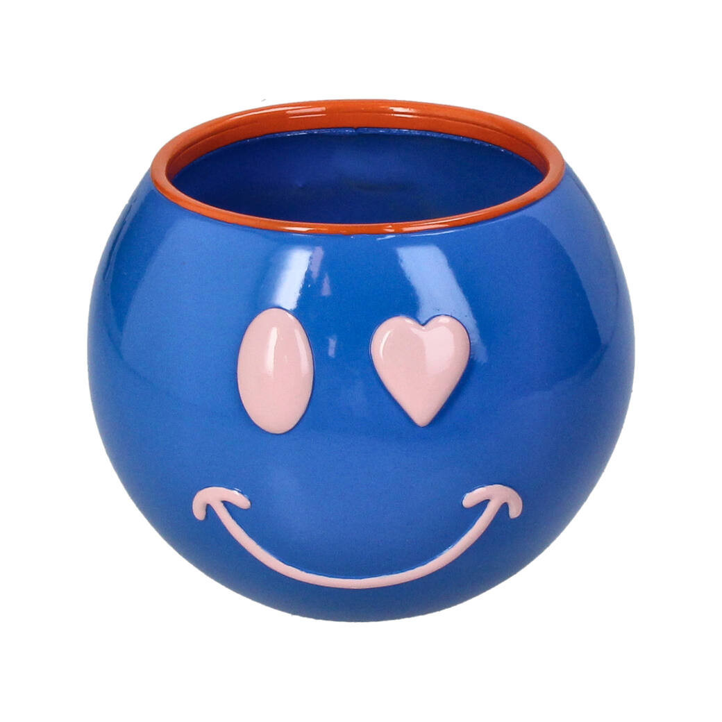 Pot Smiley Polyrésine Bleu 13.5x13.5x11cm Kersten KAL-6498