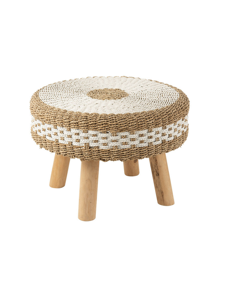 Chaise Ronde Zostere Blanc/Naturel J-line | Plante-ta-deco.com