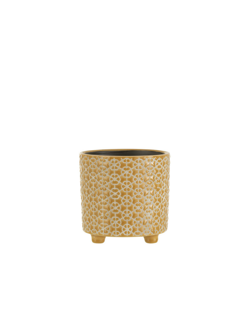 Cache-Pot Fleur Ceramique Ocre Taille Moyenne J-line | Plante-ta-deco.com